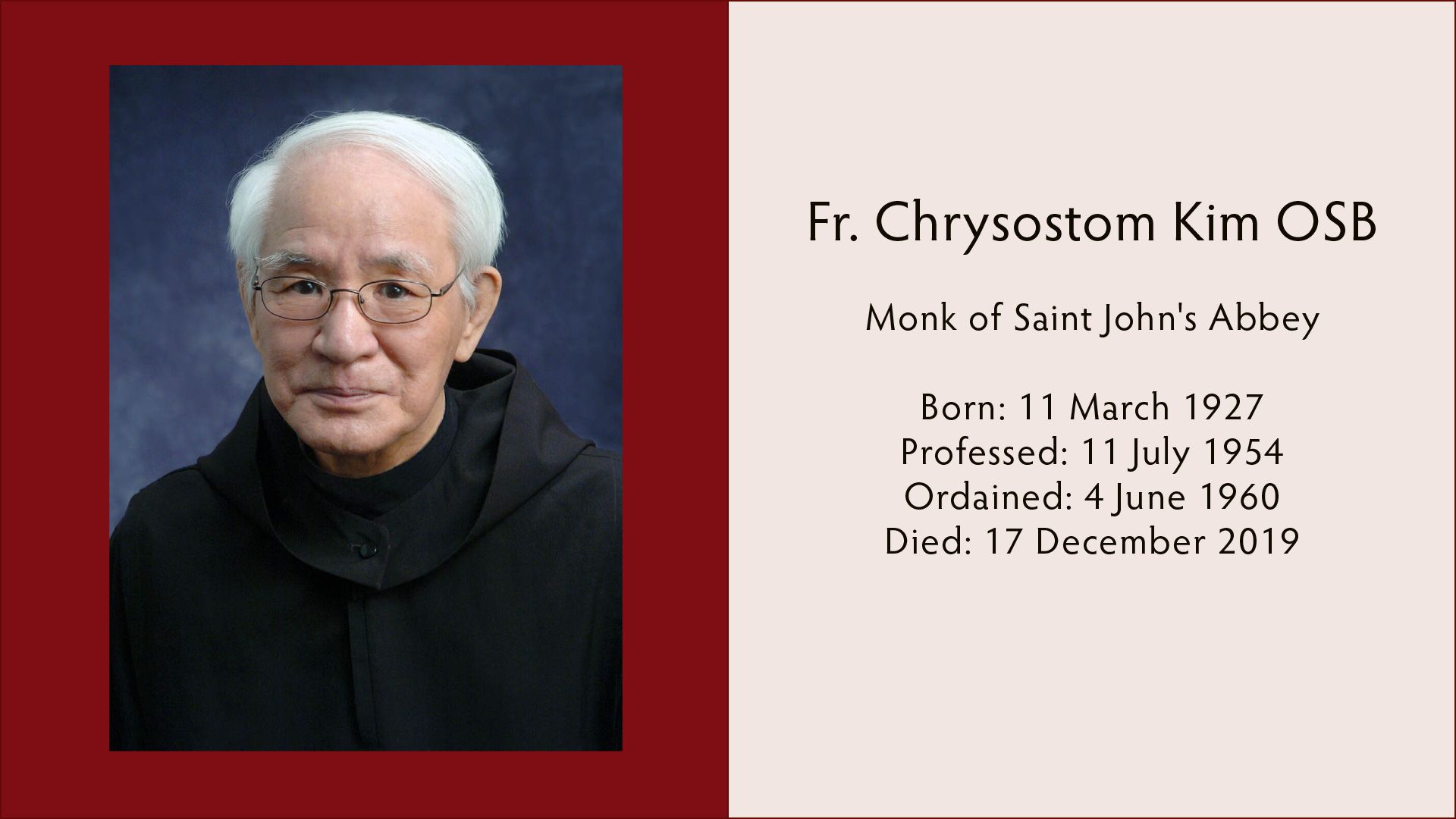 Father Chrysostom Andrew Kim OSB – OSB DOT ORG